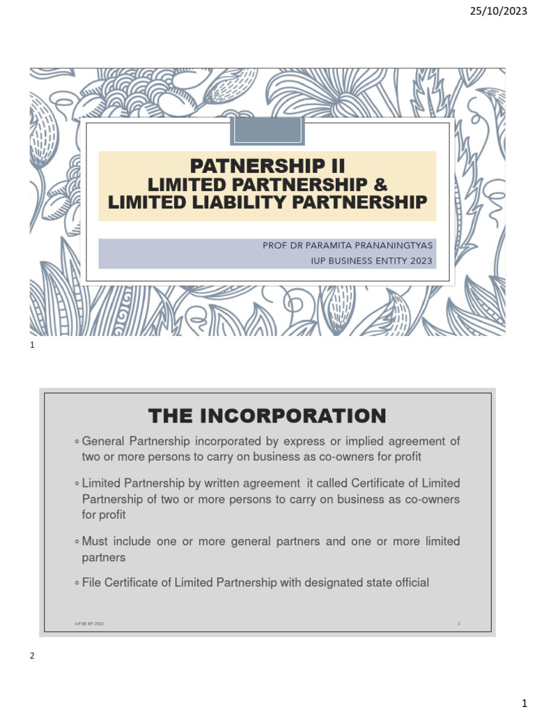 PATNERSHIP II Perus | PDF | Partnership | General Partnership