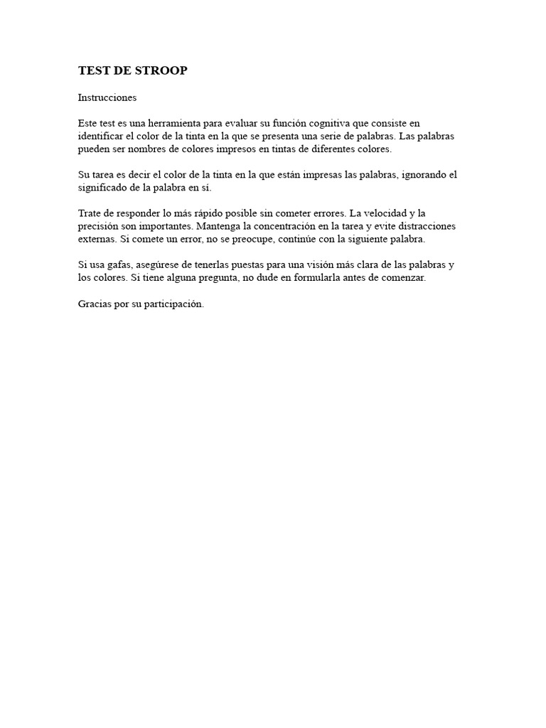 Test de Stroop | PDF | Rojo | Azul