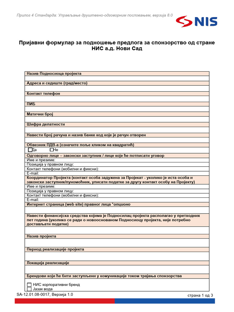 Dokument 1 - Sponzorstvo - Prilog 4 Standarda SA 12.01.08 017 - v1.0 1 ...