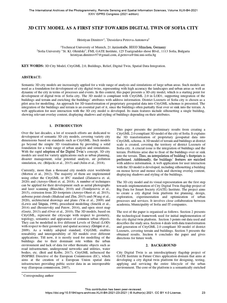 3d City Model As A First Step Towards Digital Twin Pdf 3 D Computer Graphics Geographic
