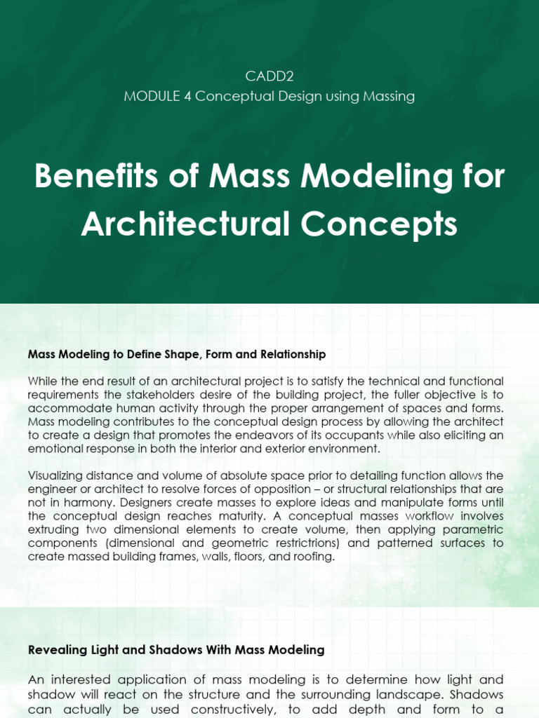 Benefits of Mass Modeling in Architecture | PDF | Geometry | Shadow