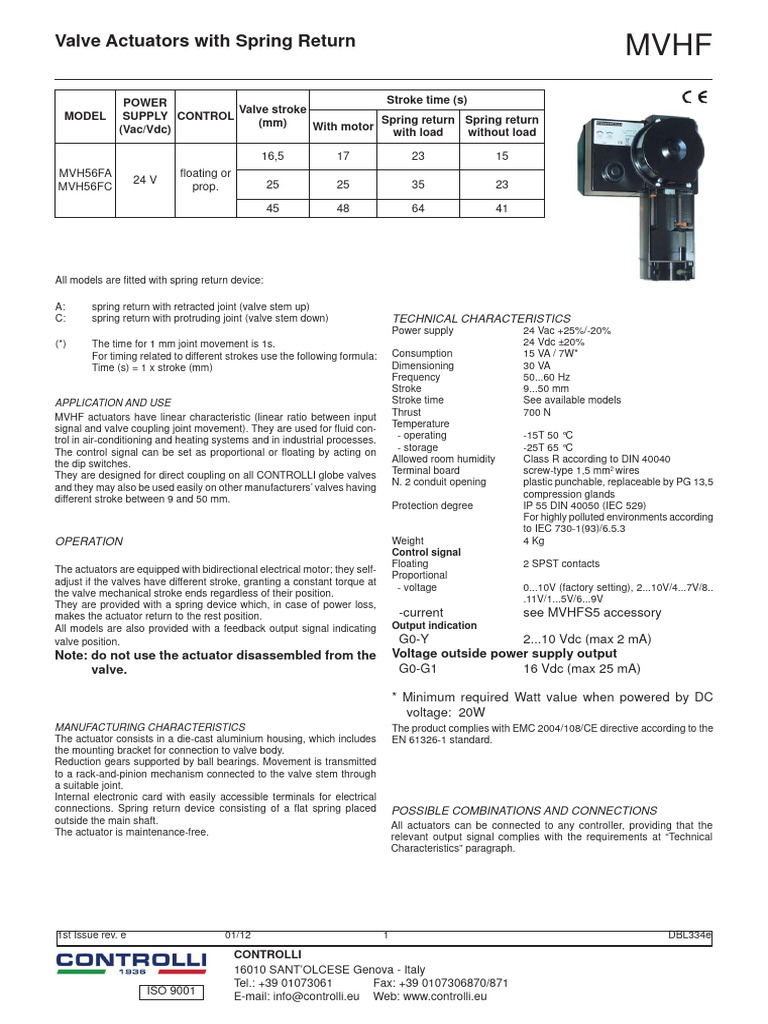 MVHF DBL334e | PDF | Valve | Actuator