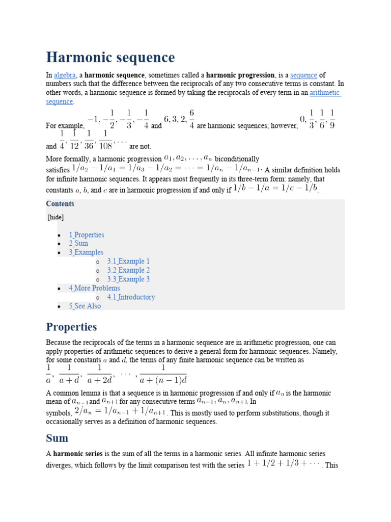 Harmonic Sequence | PDF | Sequence | Summation