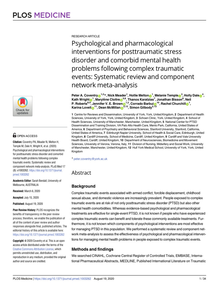 Psychological And Pharmacological Interventions For Posttraumatic