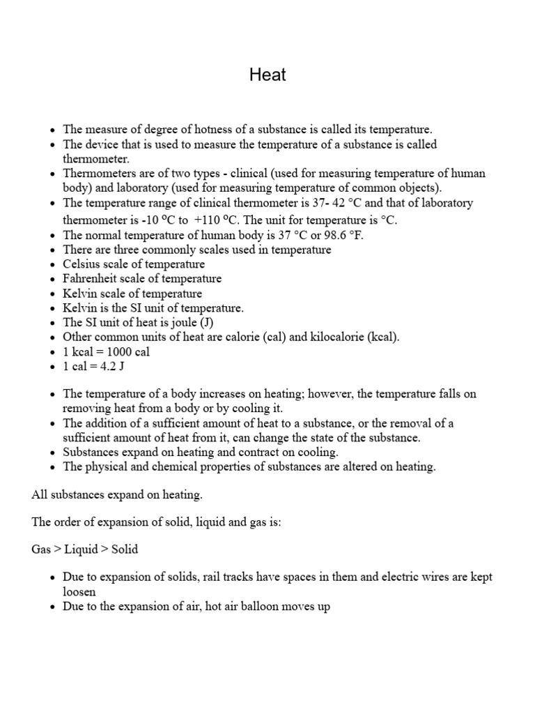class 7- Heat notes | PDF | Calorie | Temperature