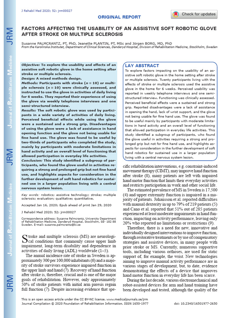 Factors Affecting The Usability of An Assistive Soft Robotic Glove ...