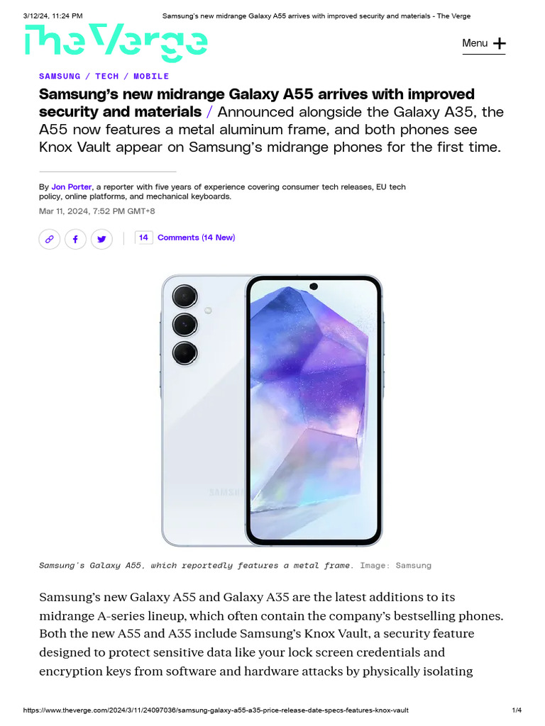 Samsung's New Midrange Galaxy A55 Arrives With Improved Security and ...