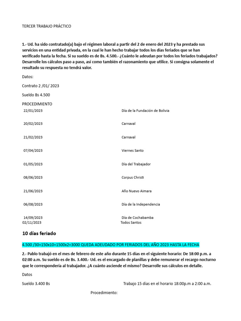 TERCER TRABAJO PR-CTICO DERECHO LABORAL | PDF | Relaciones Industriales | Compensación laboral