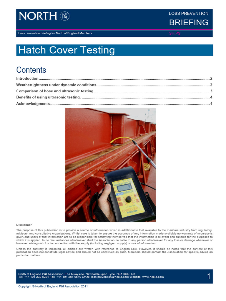 A Briefing - Hatch Cover Testing | PDF | Ultrasound | Ships