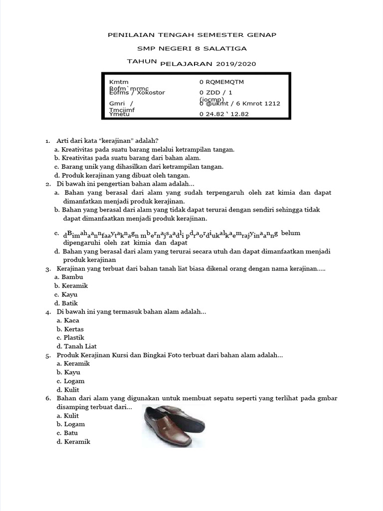 PDF Soal Pts Prakarya Kelas VII SMT Genap | PDF | Game & Aktivitas | Seni