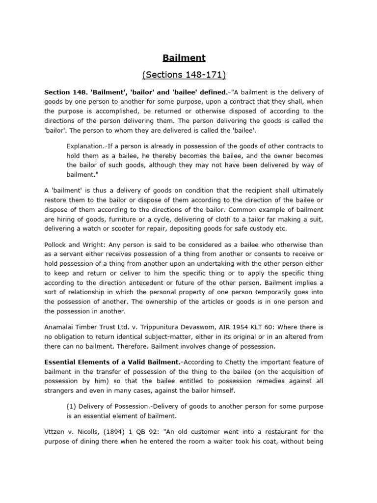 Bailment Under Contract Law 1872 | PDF | Banks | Loans