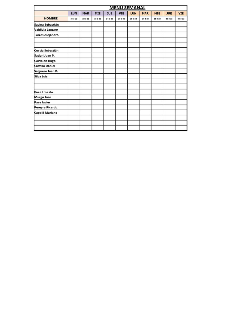 Planilla de Vianda | PDF