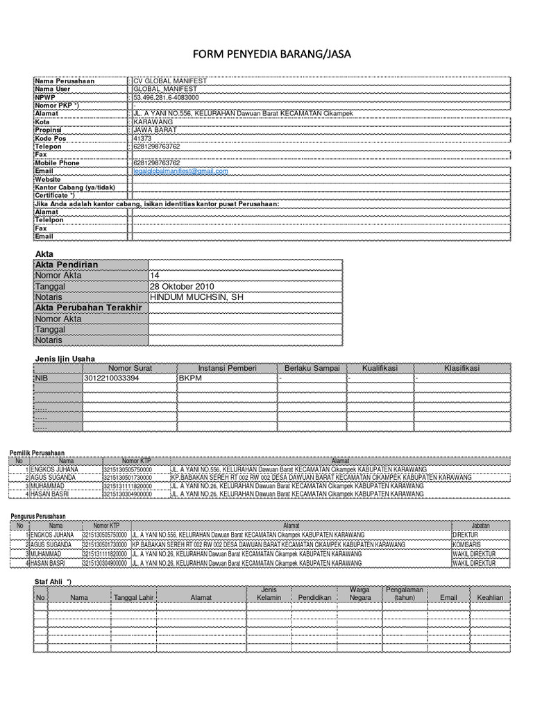 Form Penyedia Barang | PDF