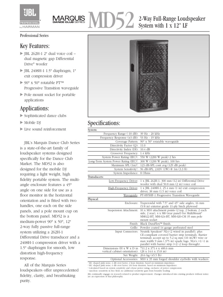 JBL MD52.v1 | PDF | Loudspeaker | Electrical Engineering