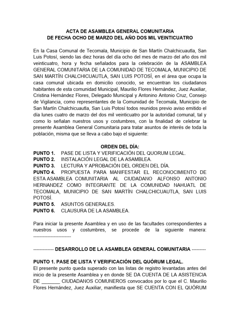 Acta de Asamblea General Comunitaria Alfonso | PDF | Náhuatl | Gobierno