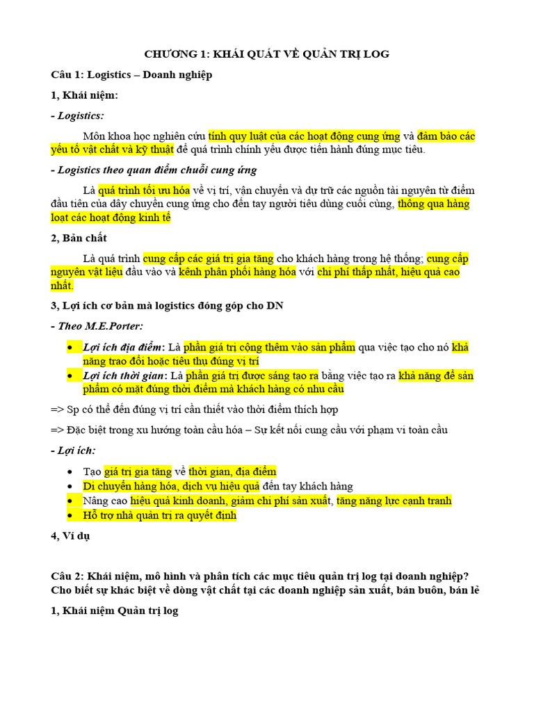 Đề cương Qtri Log | PDF