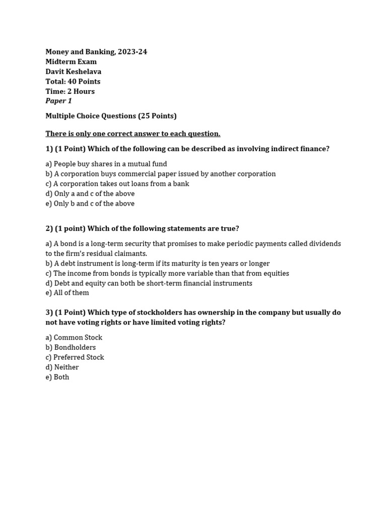 Last Money and Banking, Midtrem Exam 1 | PDF | Interest | Interest Rates Last Money and Banking, Midtrem Exam 1 | PDF | Interest | Interest Rates