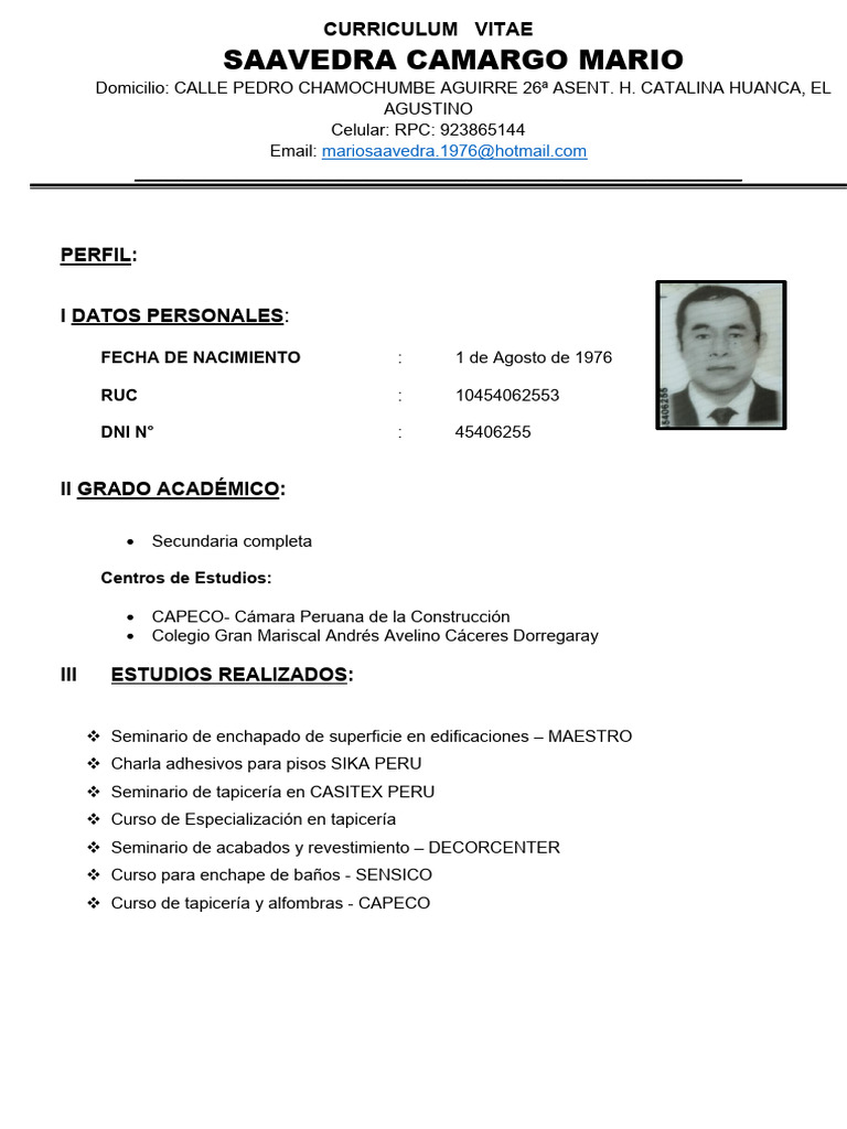 Curriculum vitae - mario | PDF
