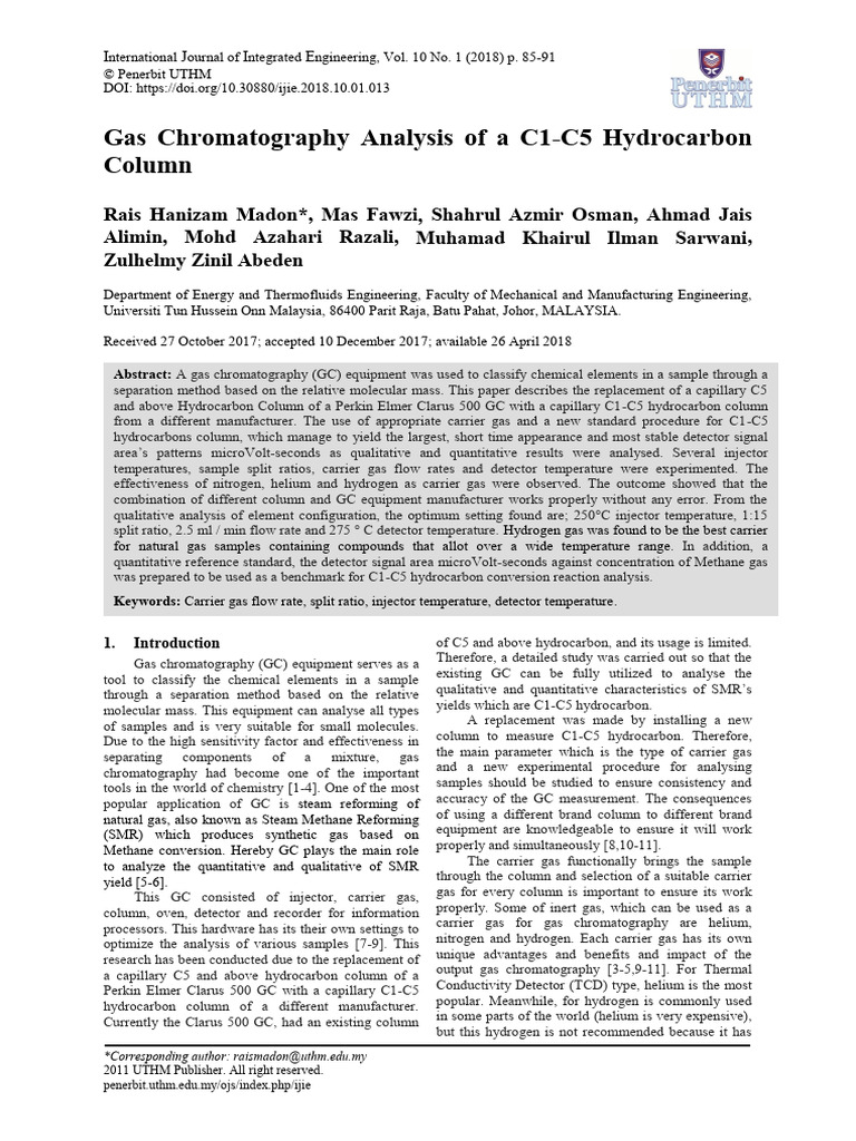 Gas Chromatography Analysis of A C1 C5 H | PDF | Gas Chromatography ...