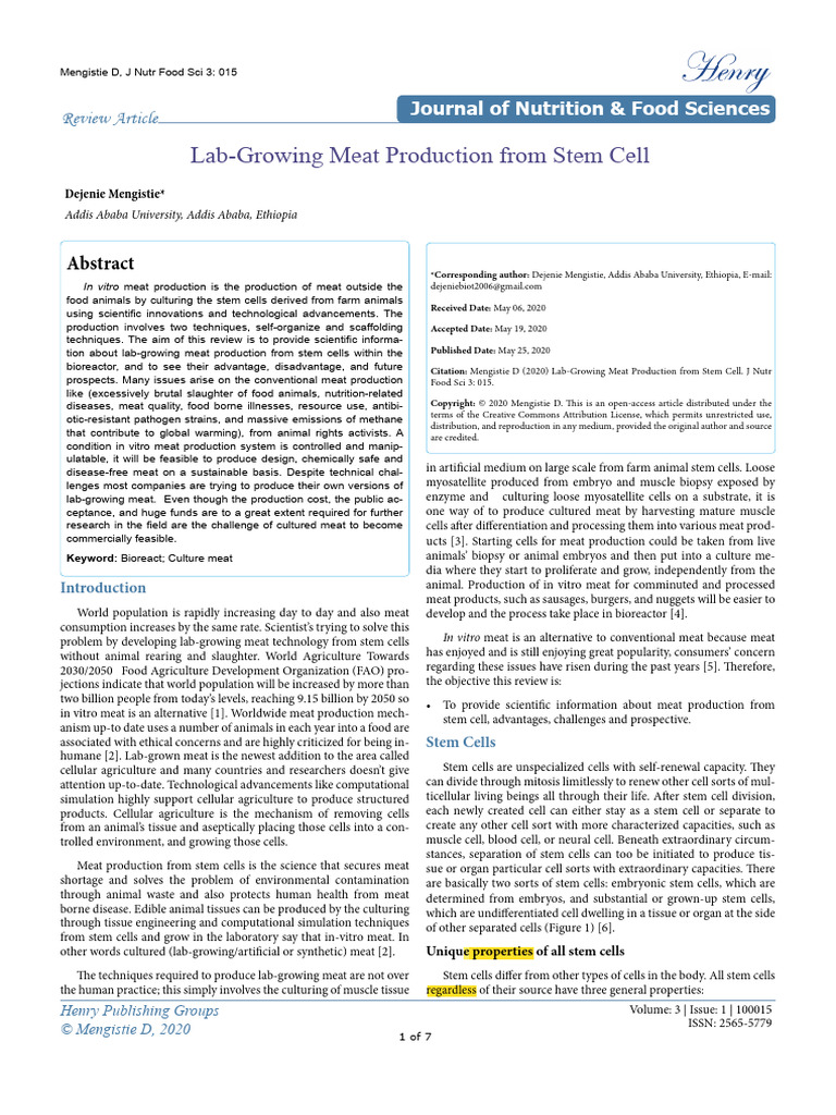Lab Growing Meat Production From Stem Cell | Download Free PDF | Stem ...