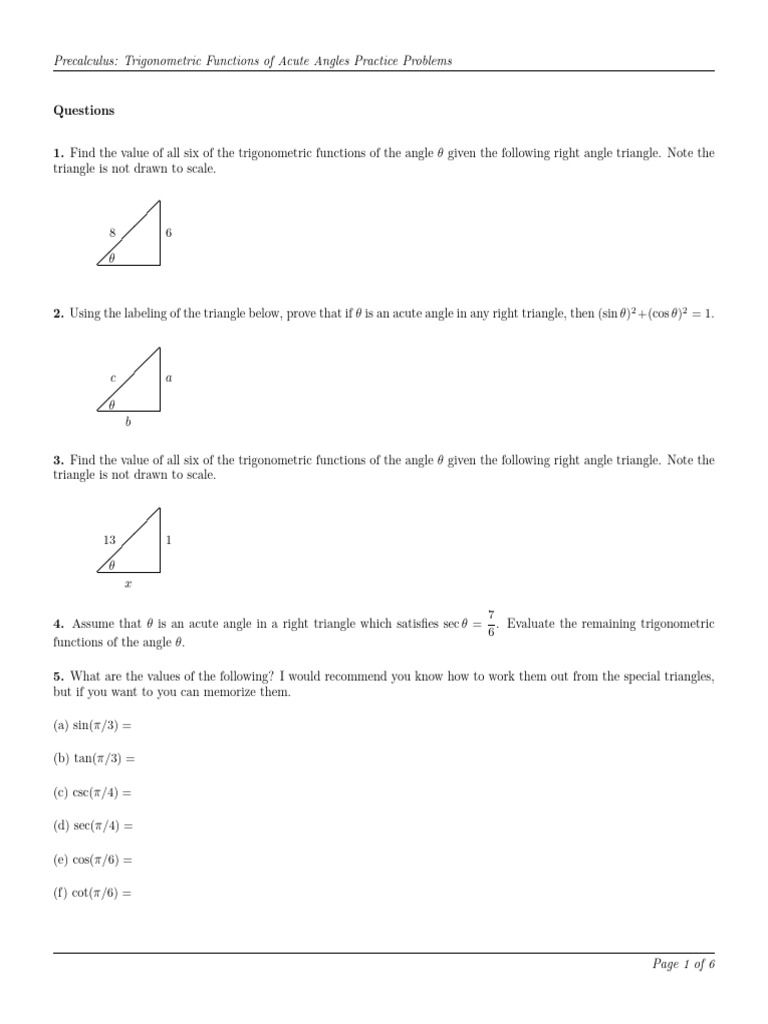 Trig Functions Acute Angles PP | PDF | Trigonometric Functions | Triangle