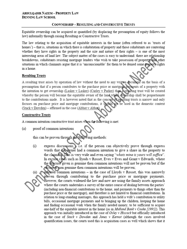 Constructive and Resulting Trusts | PDF | Private Law | Civil Law (Legal System)