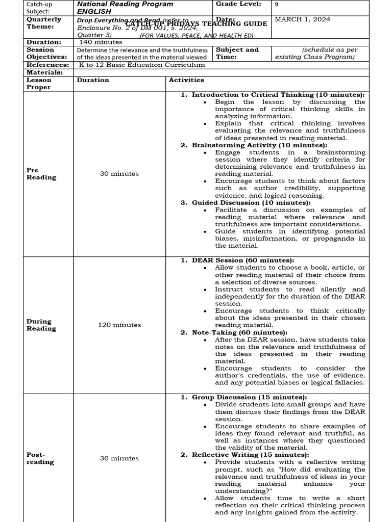 GRADE 9-National Reading Program | Download Free PDF | Critical ...