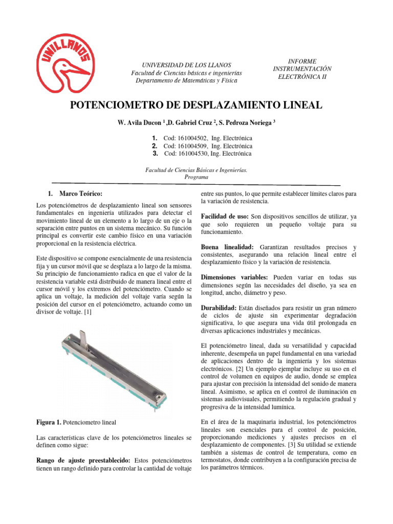 Potenciometro Lineal | PDF | Electrónica | Sensor