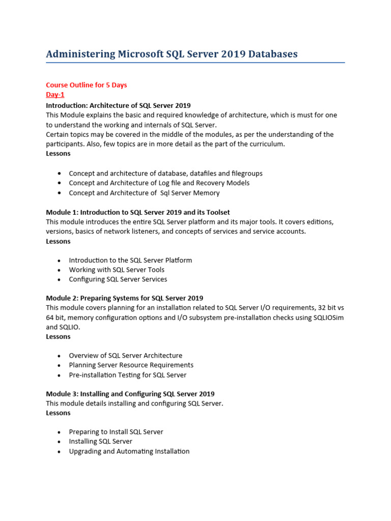 Administering MS SQL Server 2019 Databases | PDF | Microsoft Sql Server | Databases