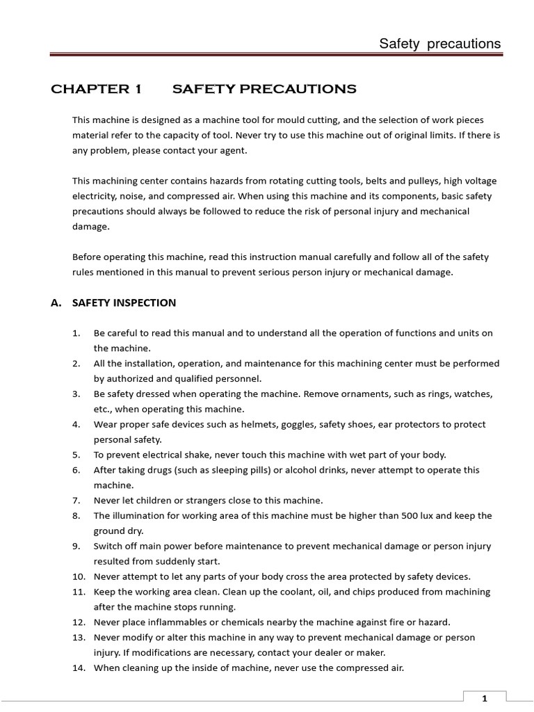 Chapter 1 Safety Precautions | PDF | Machines | Machining