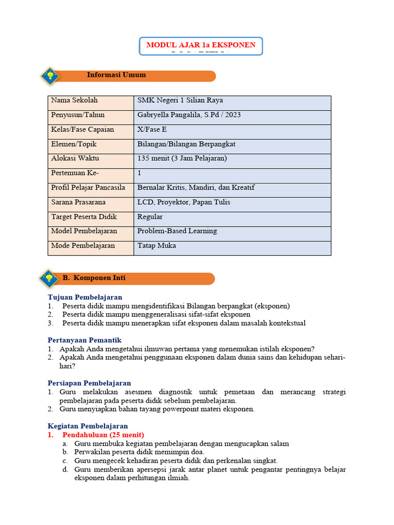 MODUL AJAR 1 BILANGAN BERPANGKAT | PDF MODUL AJAR 1 BILANGAN BERPANGKAT | PDF