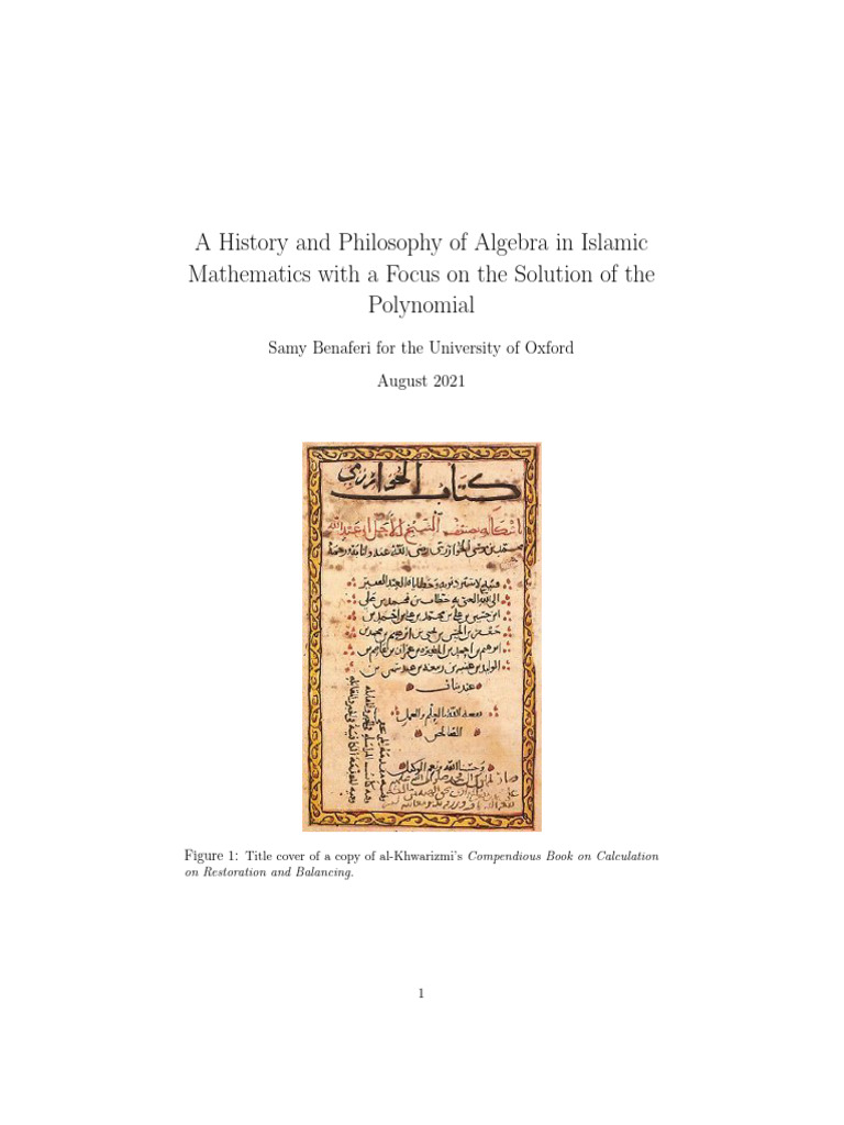 History and Philosophy of Islamic Algebra Paper 2 | PDF | Algebra | Numbers
