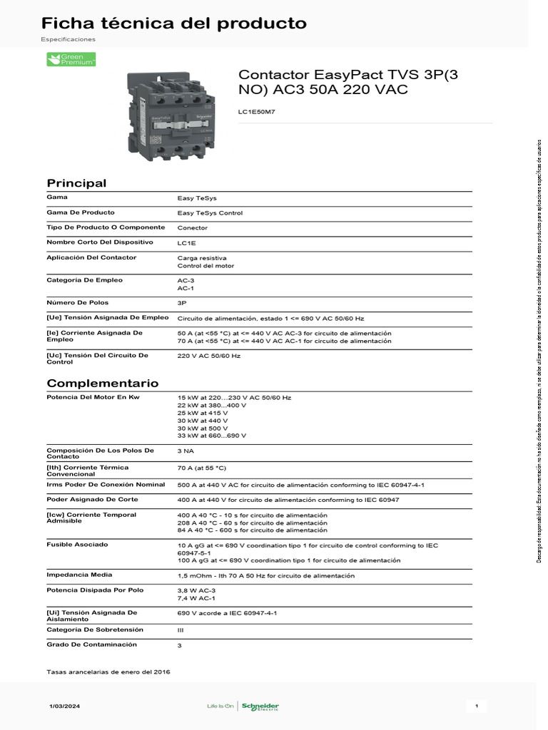 Schneider Electric EasyPact-TVS LC1E50M7 | PDF | Conector eléctrico ...
