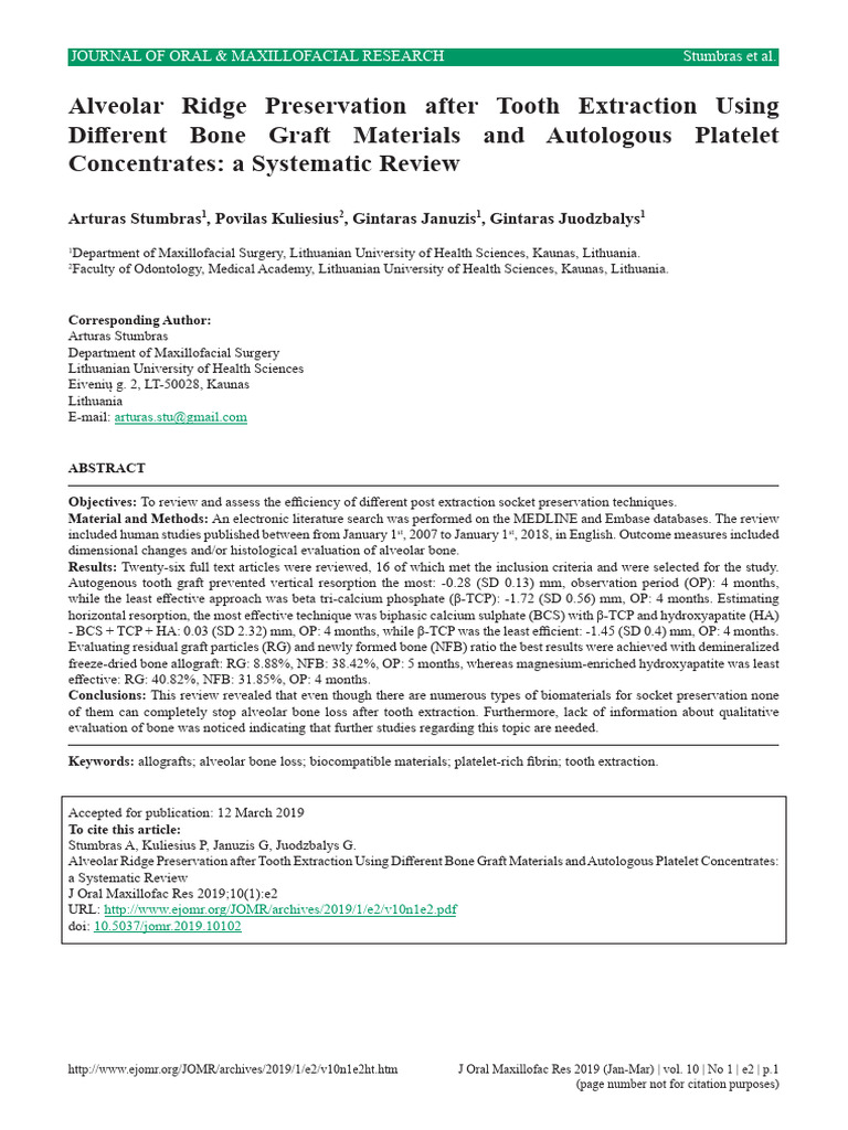 Alveolar Ridge Preservation After Tooth Extraction Using Different Bone ...