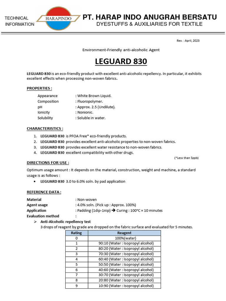 TDS Leguard 830 | PDF | Textiles | Water