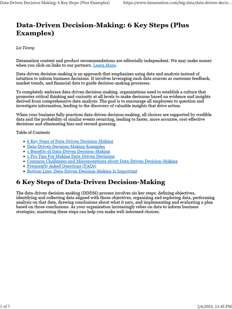 Data-Driven Decision-Making 6 Key Steps (Plus Examples) | PDF | Analytics | Predictive Analytics
