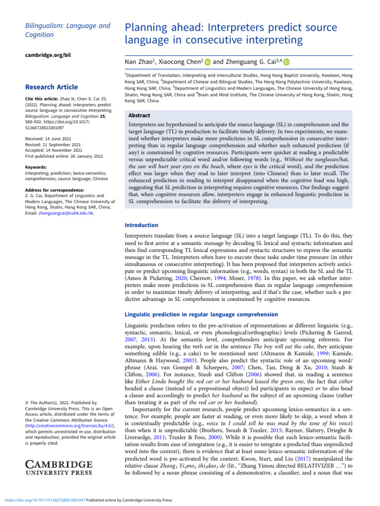 Planning Ahead: Interpreters Predict Source Language in Consecutive ...