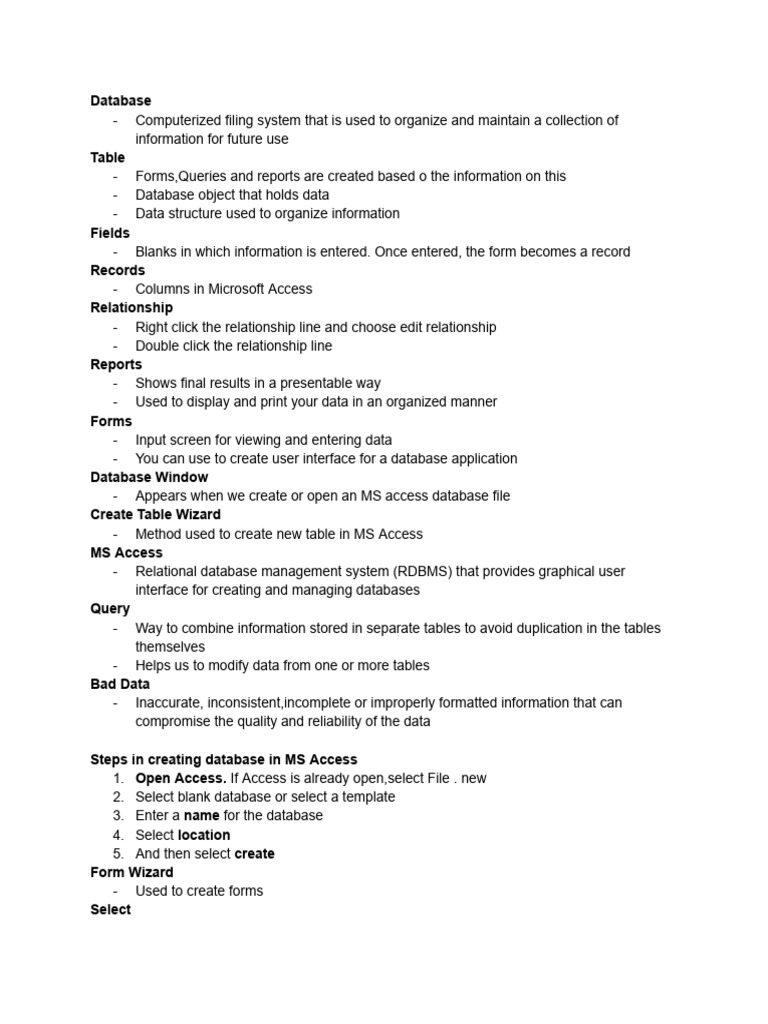 Computer Grade 9 MS Access Reviewer | PDF | Microsoft Access | Databases