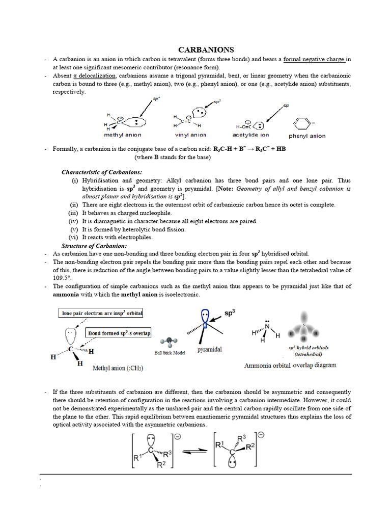 Carbanions and free Radicals | PDF | Radical (Chemistry) | Chemical Bond