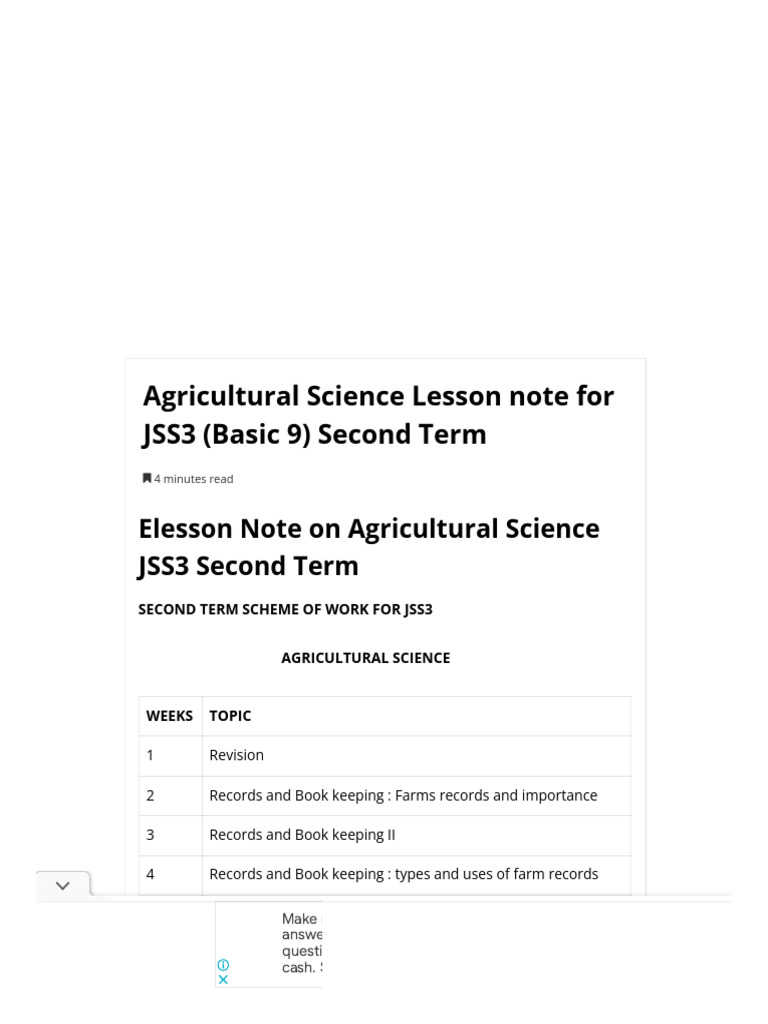 Agricultural Science Lesson Note For JSS3 (Basic 9) Second Term | PDF ...