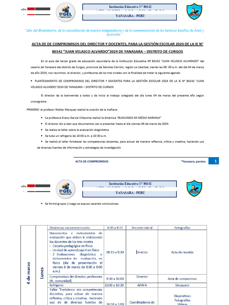 Compromisos Escolares 2024 | PDF