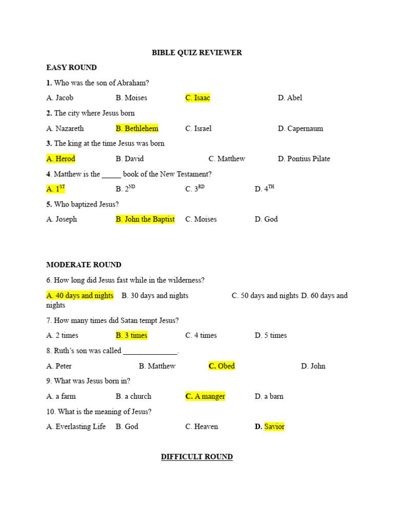 BIBLE QUIZ REVIEWER | PDF | Jesus | John The Baptist