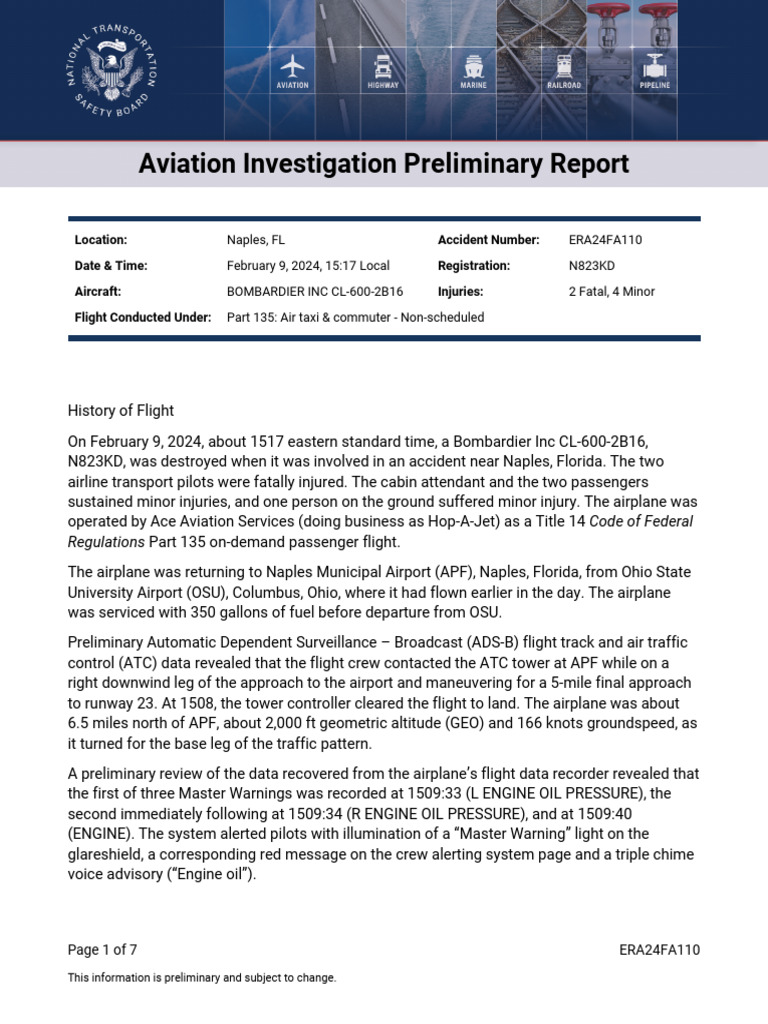 N823KD Crash Preliminary Report | PDF | Air Traffic Control | Federal ...