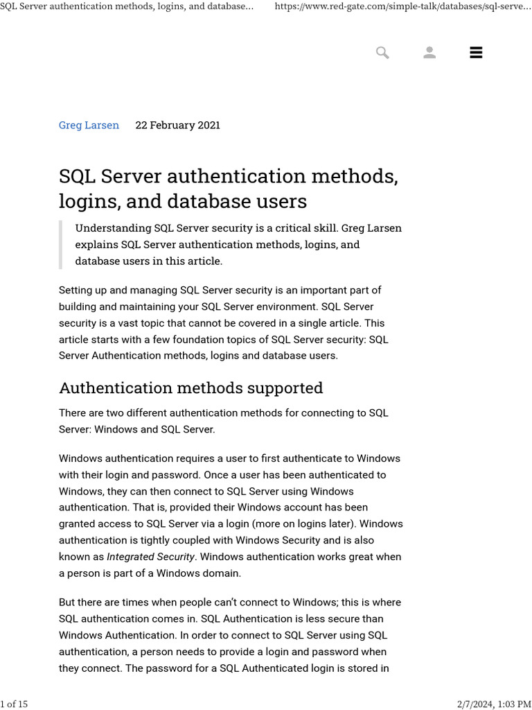 Sql Server Authentication Methods Logins And Database Users Simple