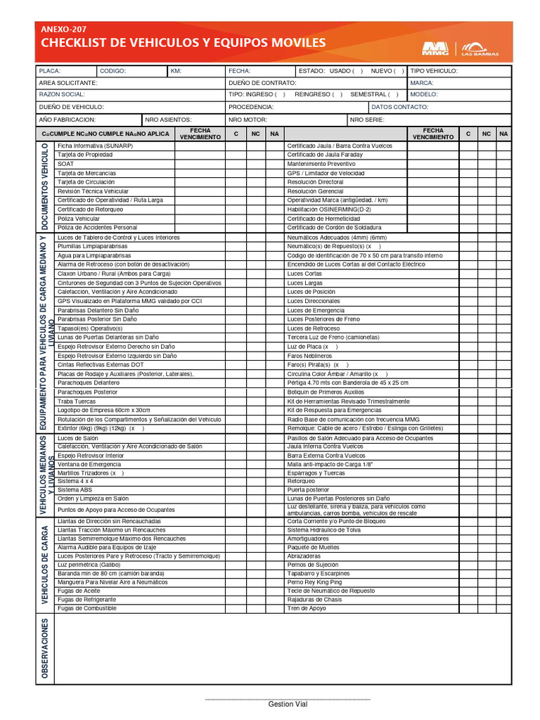 AXO-207 Checklist Vehiculos y Equipos Moviles | Descargar gratis PDF ...