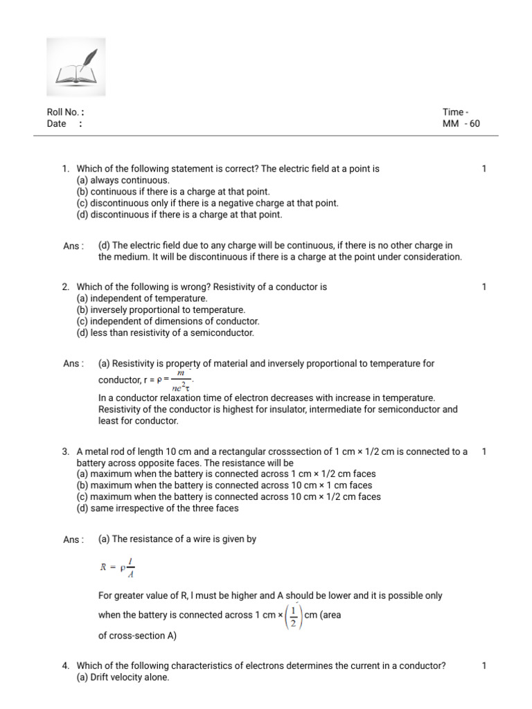 Physics Test Generator | PDF | Electrical Resistivity And Conductivity ...