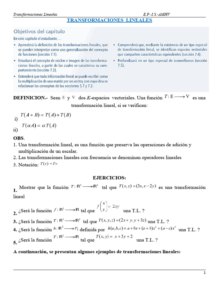 12 T.L. Transformaciones Lineales | PDF | Mapa lineal | Función (Matemáticas)