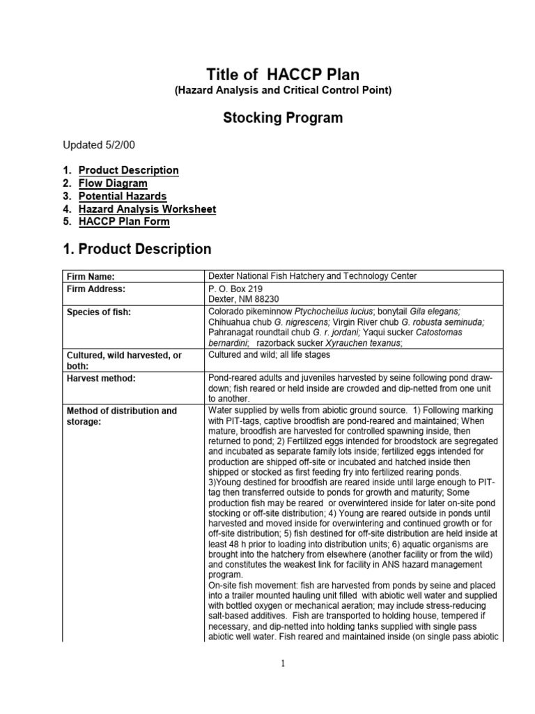 Title of HACCP Plan | PDF | Fish