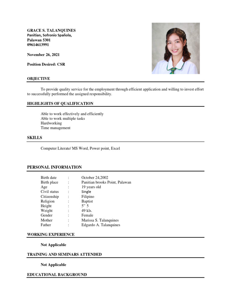 I Am Sharing 'Grace Talanquines Resume' With You | PDF | Wellness