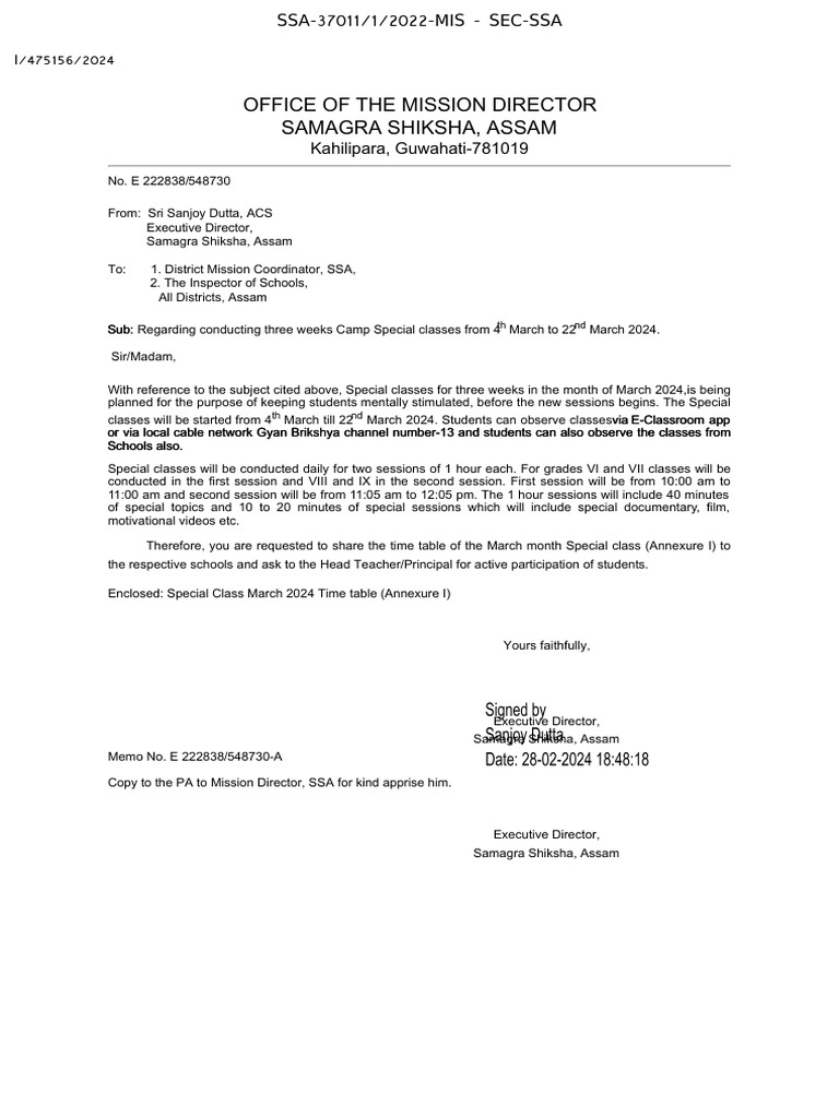 Circular For Special Class | PDF